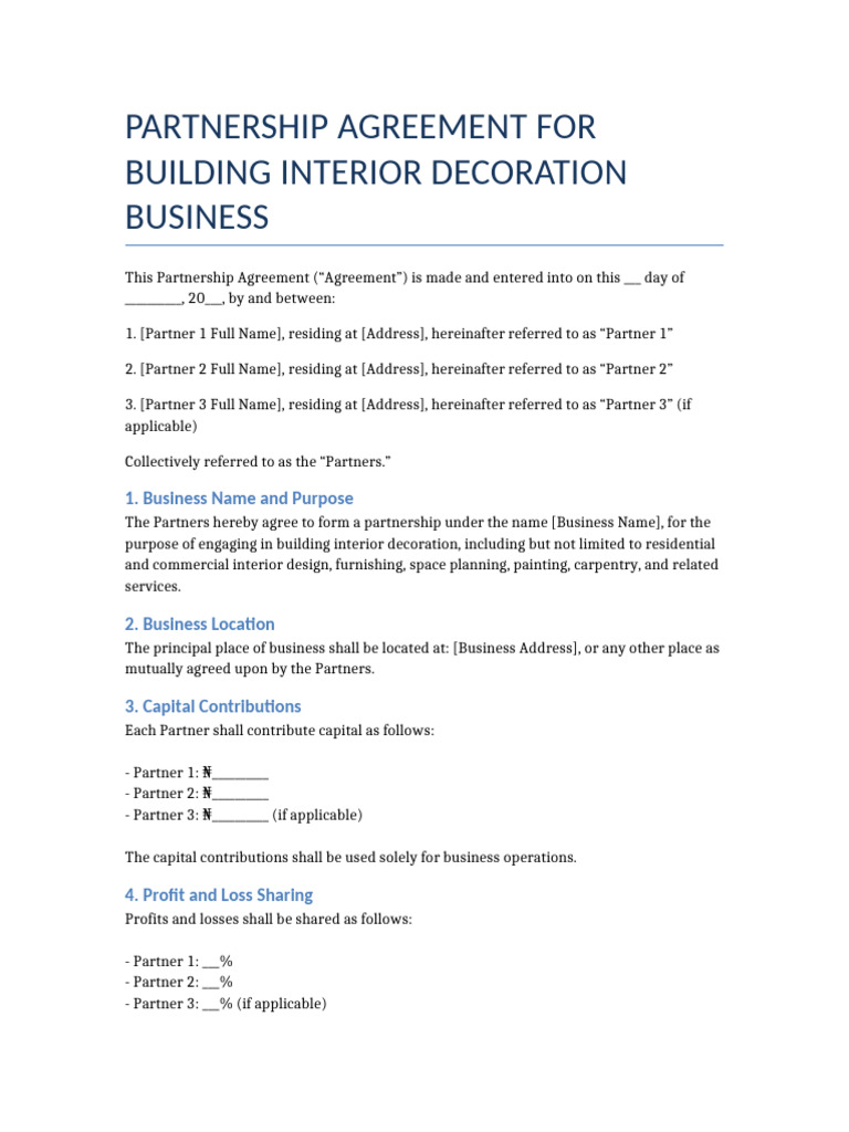 Partnership Agreement for Interior Design | PDF | Partnership | Mediation