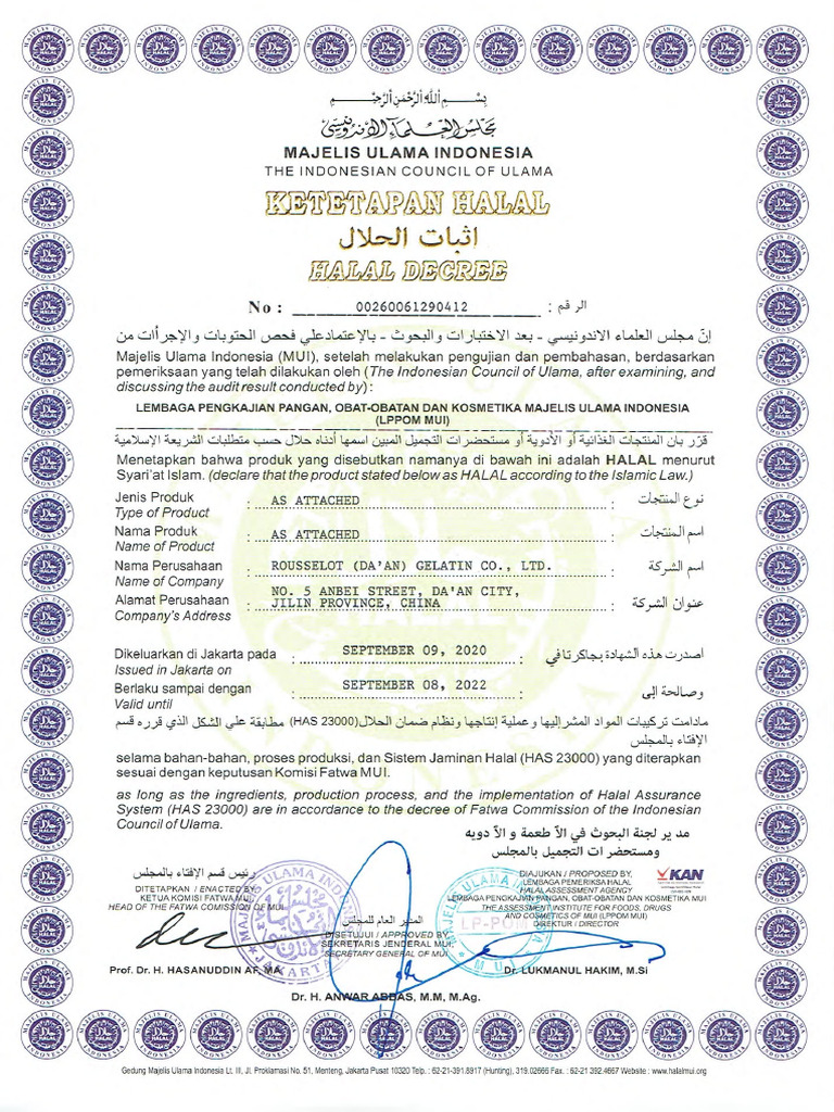 MUI Halal Certificate Exp 8th Sept 2022 | PDF