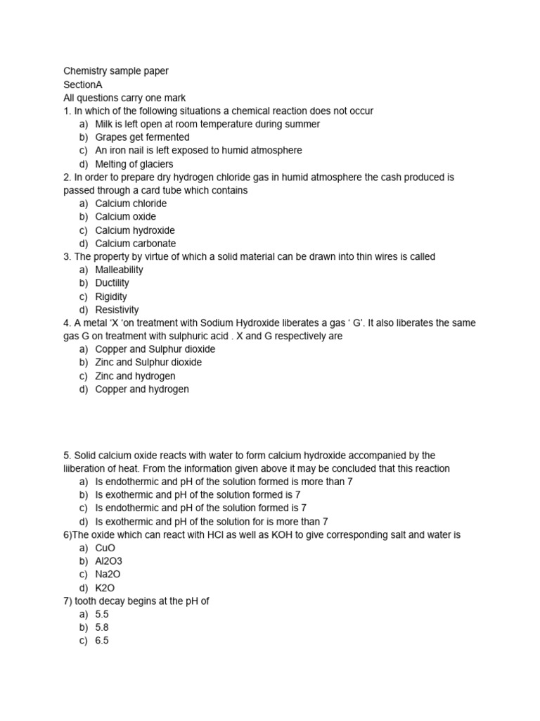 2025 Chemistry Sample Paper Analysis | PDF | Chemical Reactions | Metals