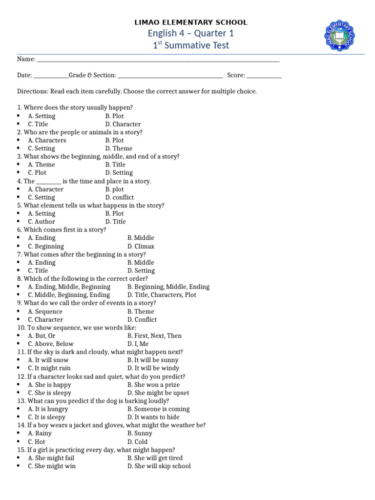 Grade 4 English Summative Test Guide | PDF