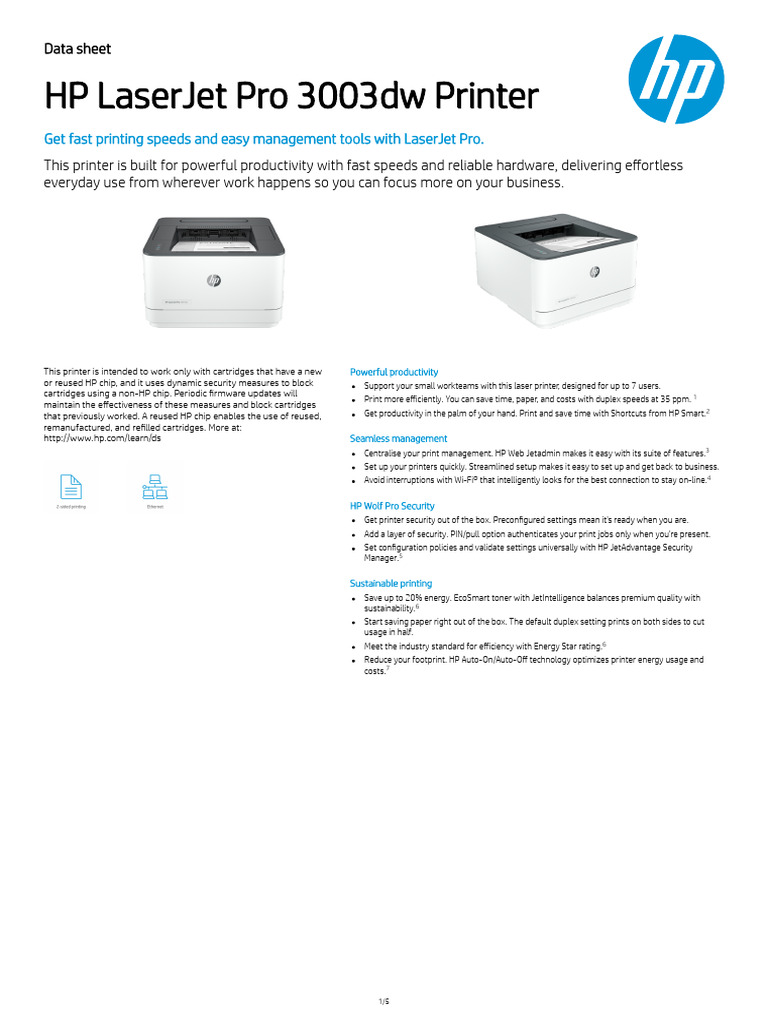 HP LaserJet Pro 3003dw Specifications | PDF | Printer (Computing ...