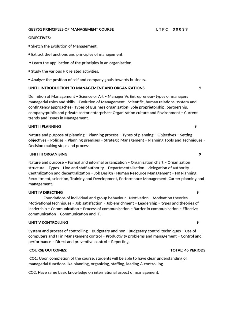 Ge3751 Principles of Management | PDF | Business | Cognition