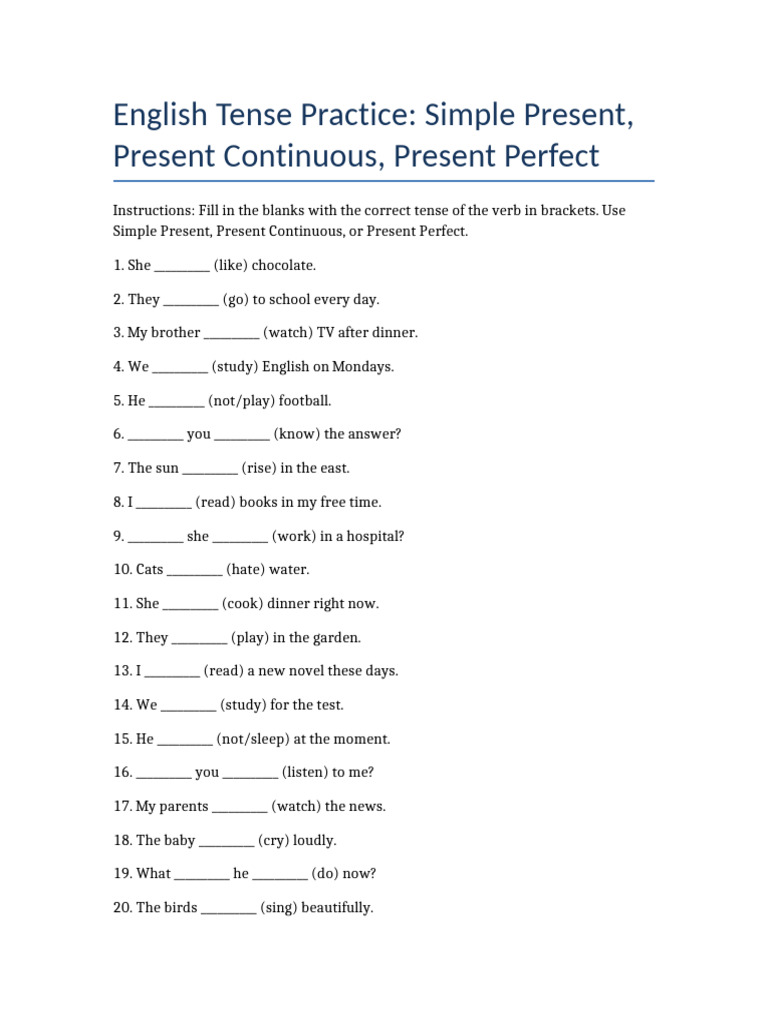 Tense Practice 40 Questions | PDF