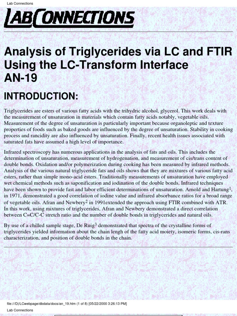 Analysis of Triglycerides | PDF | Infrared Spectroscopy | Vegetable Oil