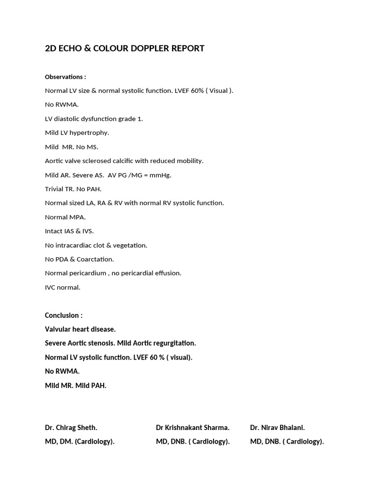 Colour Doppler Echocardiography Findings | PDF