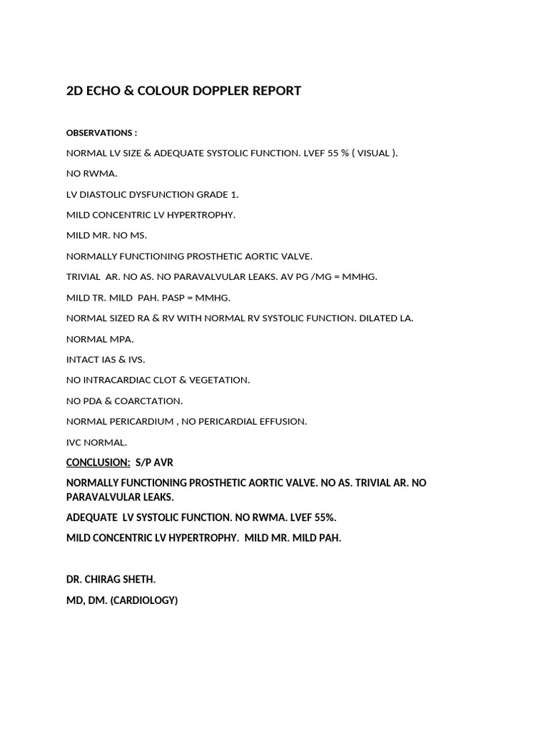 2D Echo & Colour Doppler Report: Observations | PDF
