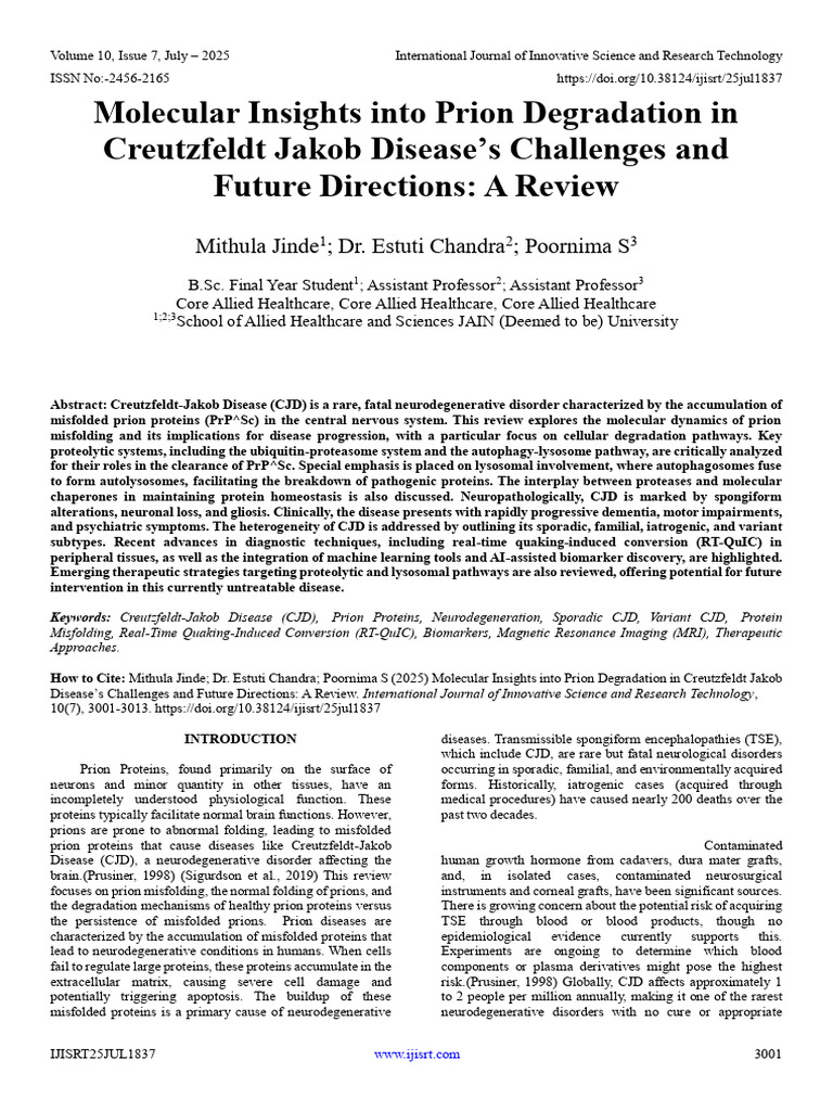 Molecular Insights Into Prion Degradation in Creutzfeldt Jakob Disease ...