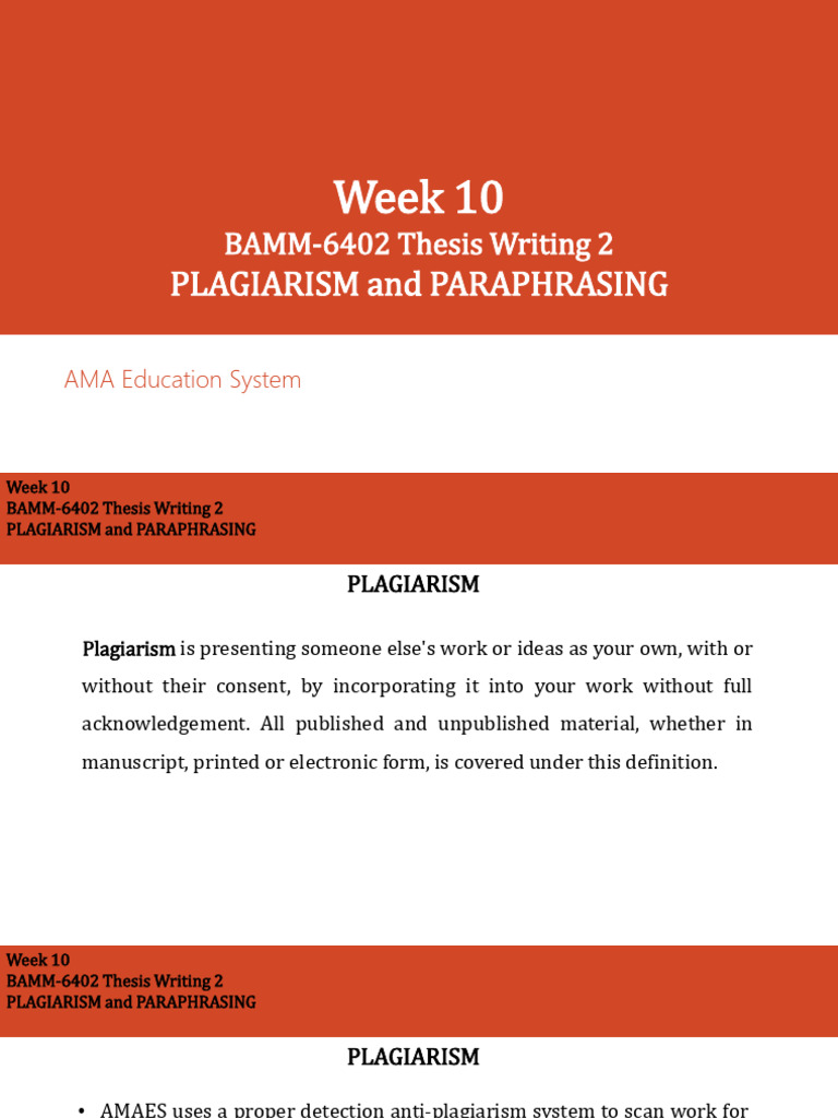 w10 PPT - Plagiarism and Paraphrasing | PDF | Plagiarism | Thesis