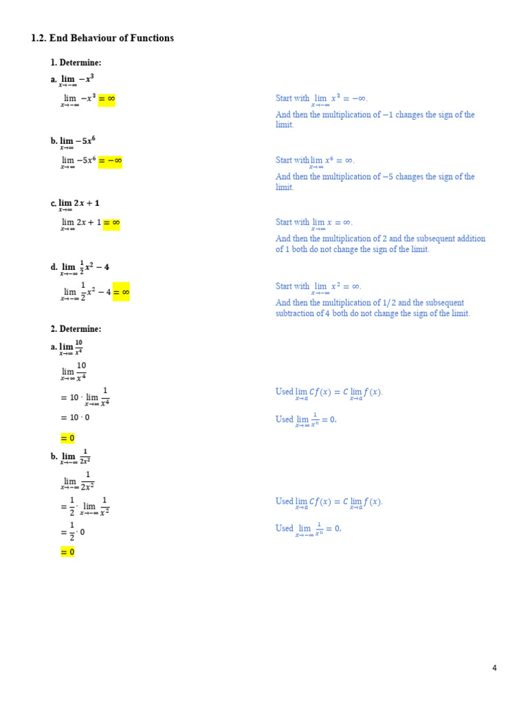 End Behavior of Mathematical Functions | PDF | Subtraction | Arithmetic