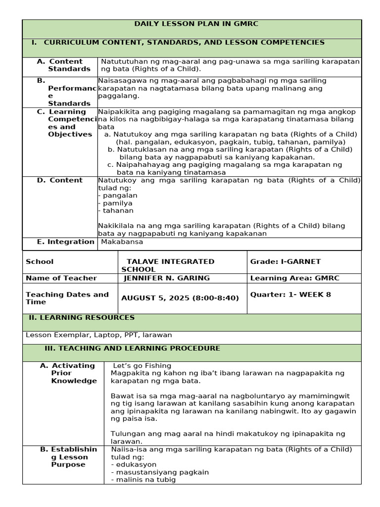GMRC DLP q1 w8 Day 2 | PDF