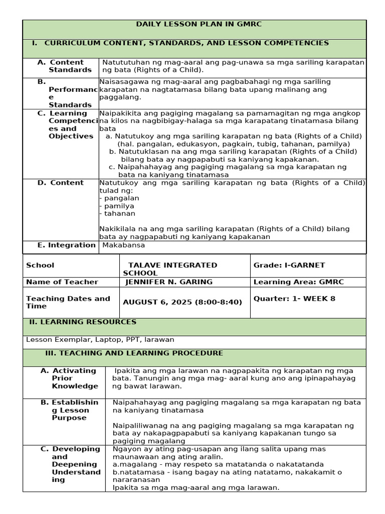 GMRC DLP q1 w8 Day 3 | PDF