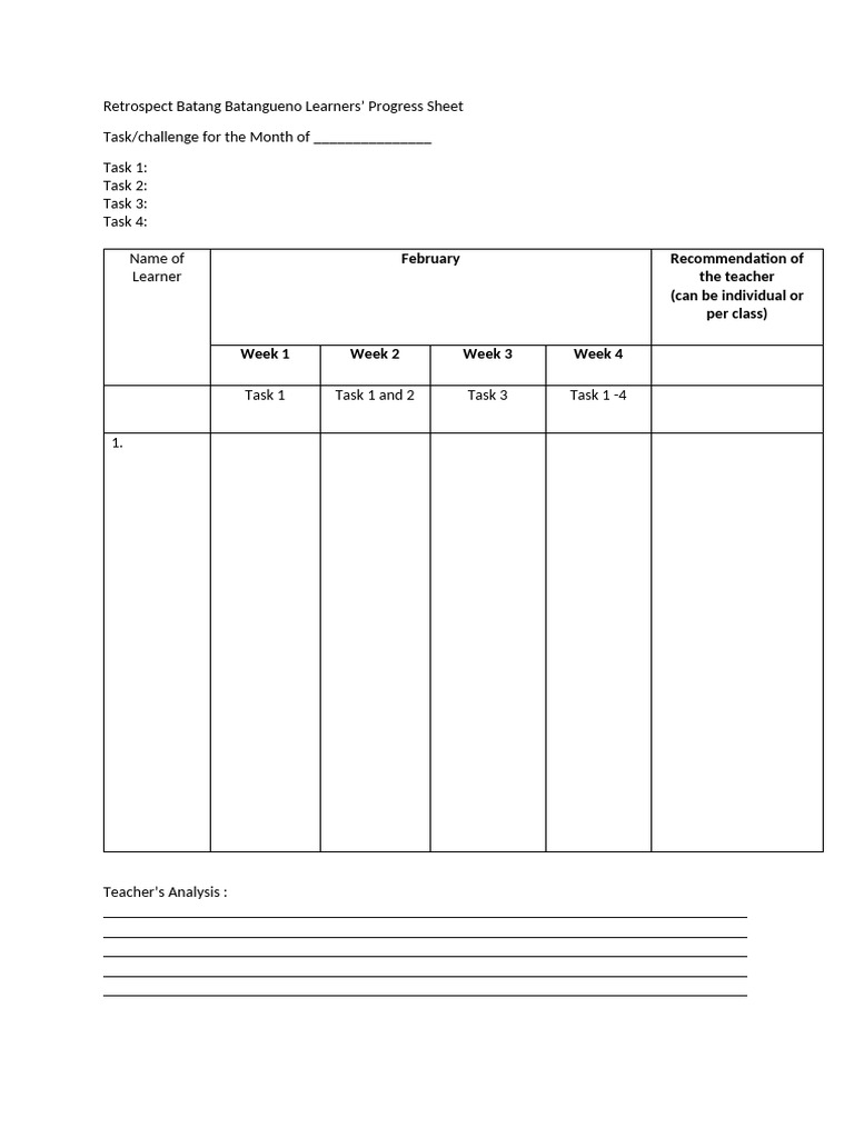 RBB Learners Progress Sheet | PDF