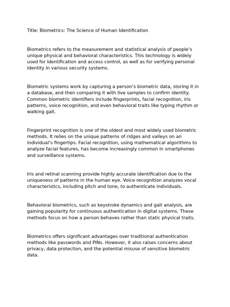 Biometrics: Identification and Security | PDF