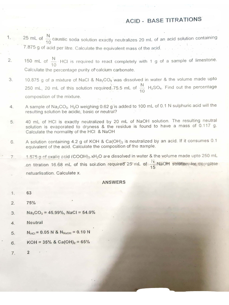 Titrations Sheet | PDF