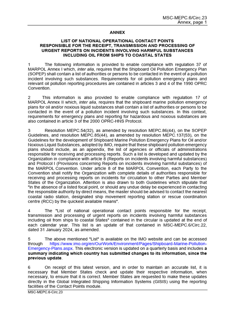 MSC-MEPC.6-Circ.23 Including Annex - As at 31 July 2025 | PDF