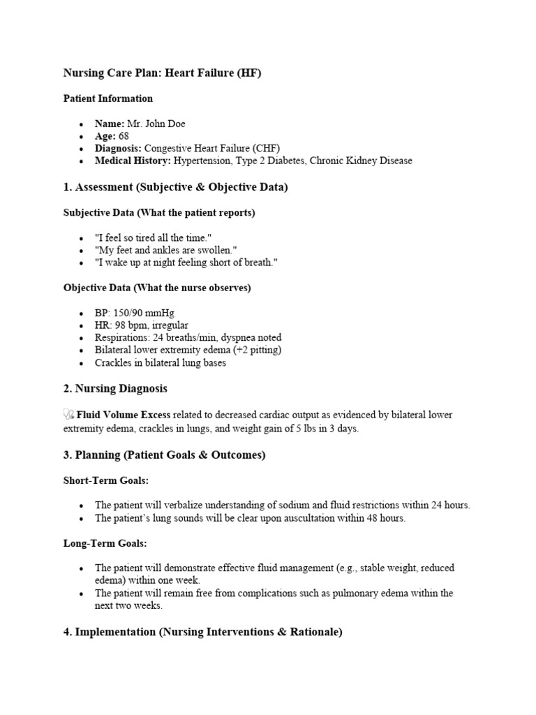 Nursing Care Plan for Heart Failure | PDF | Heart Failure | Edema