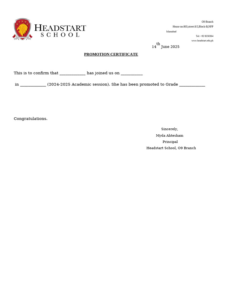 Promotion Certificate Sample | PDF
