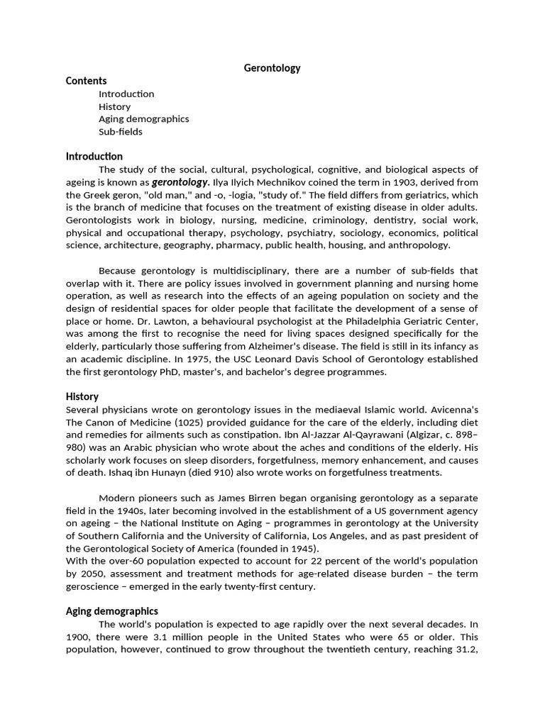 Overview of Gerontology and Aging Trends | PDF | Gerontology ...