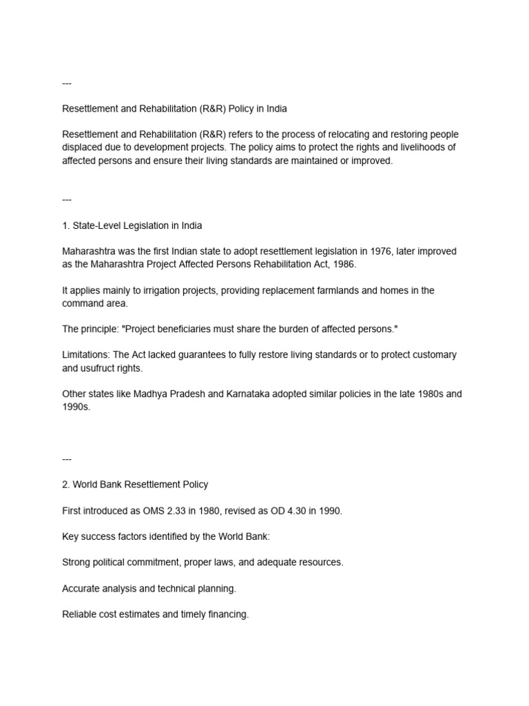Resettlement and Rehabilitation Plan | PDF | Natural Environment ...