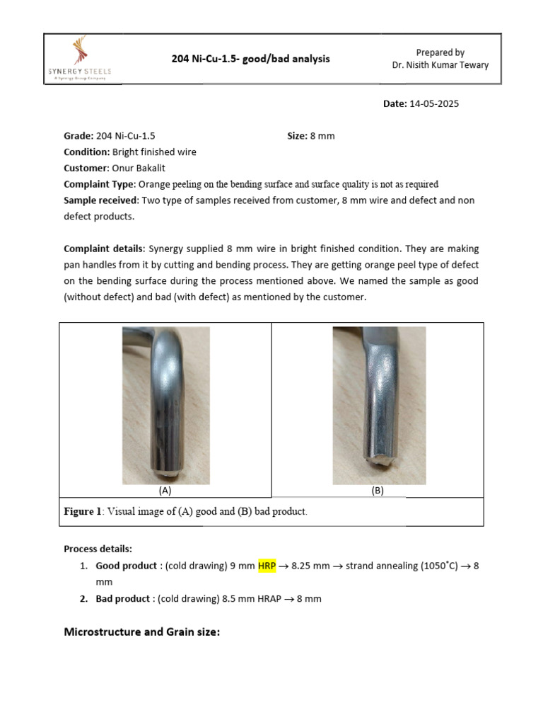 Orange Peel Defect in 204 Ni-Cu Wire | PDF | Wire | Deformation ...