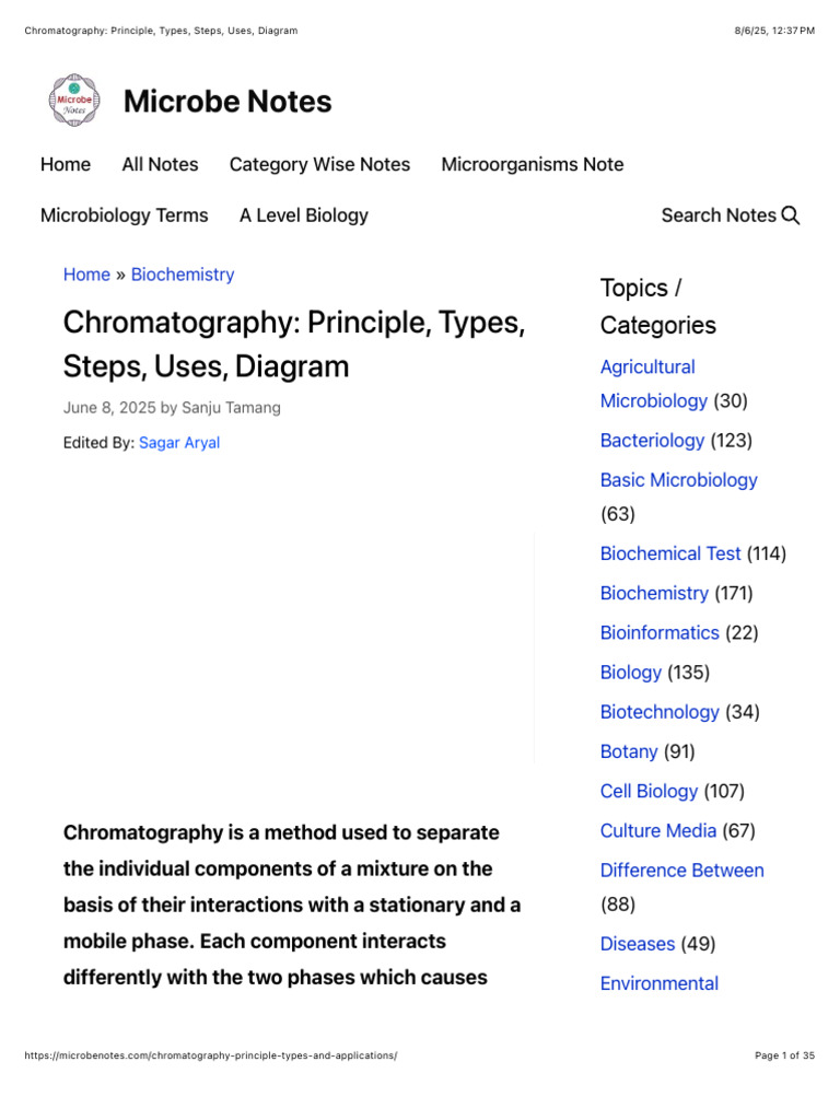 Chromatography: Principle, Types, Steps, Uses, Diagram | PDF ...