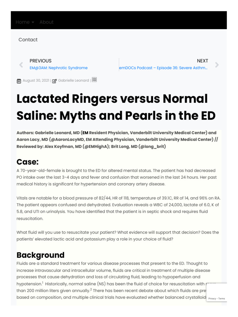 Lactated Ringers Versus Normal Saline - Myths and Pearls in The ED ...