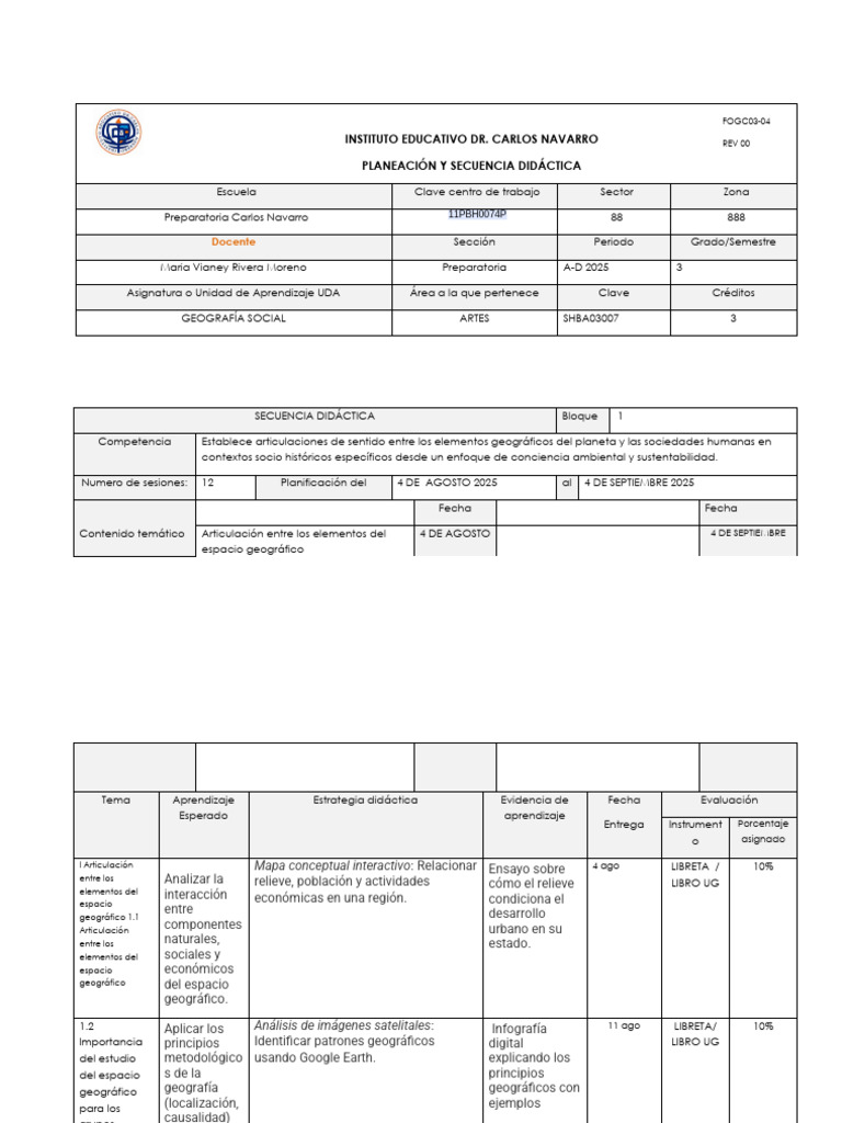 PLANCION GEOGRAFIA SOCIAL 5RO Agosto - Septiembre | PDF | Clima | Geografía
