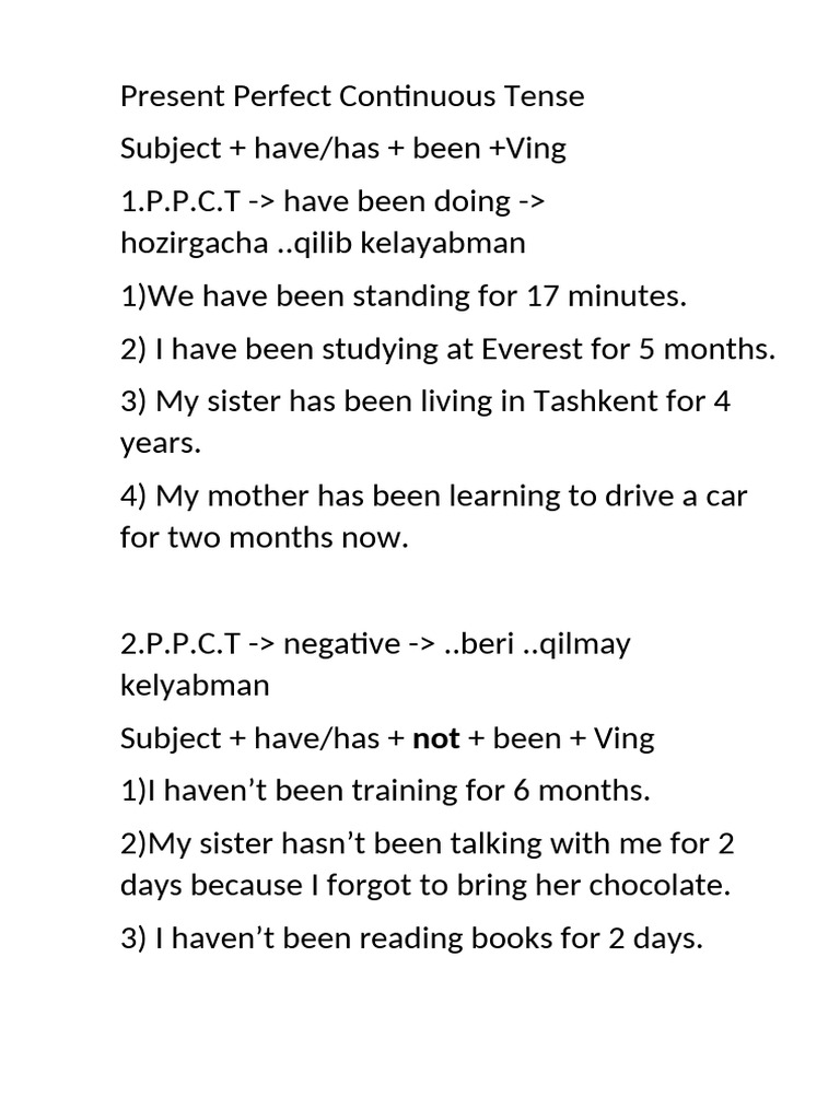 Present Perfect Continuous | PDF