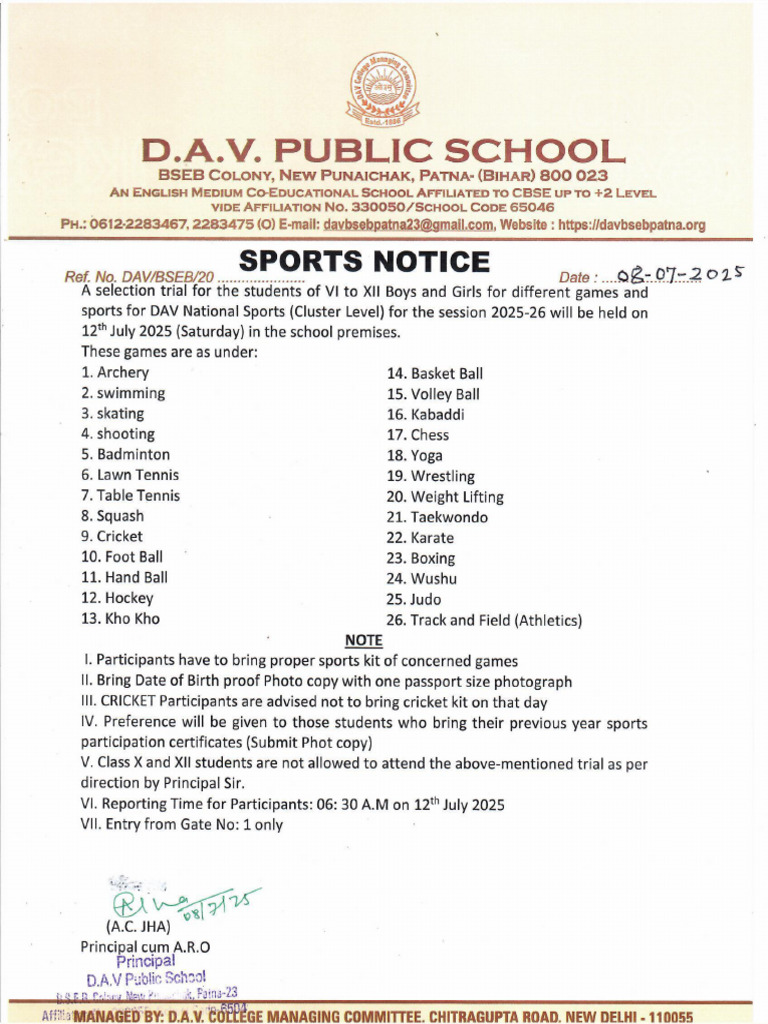 Sports Notice 1 | PDF
