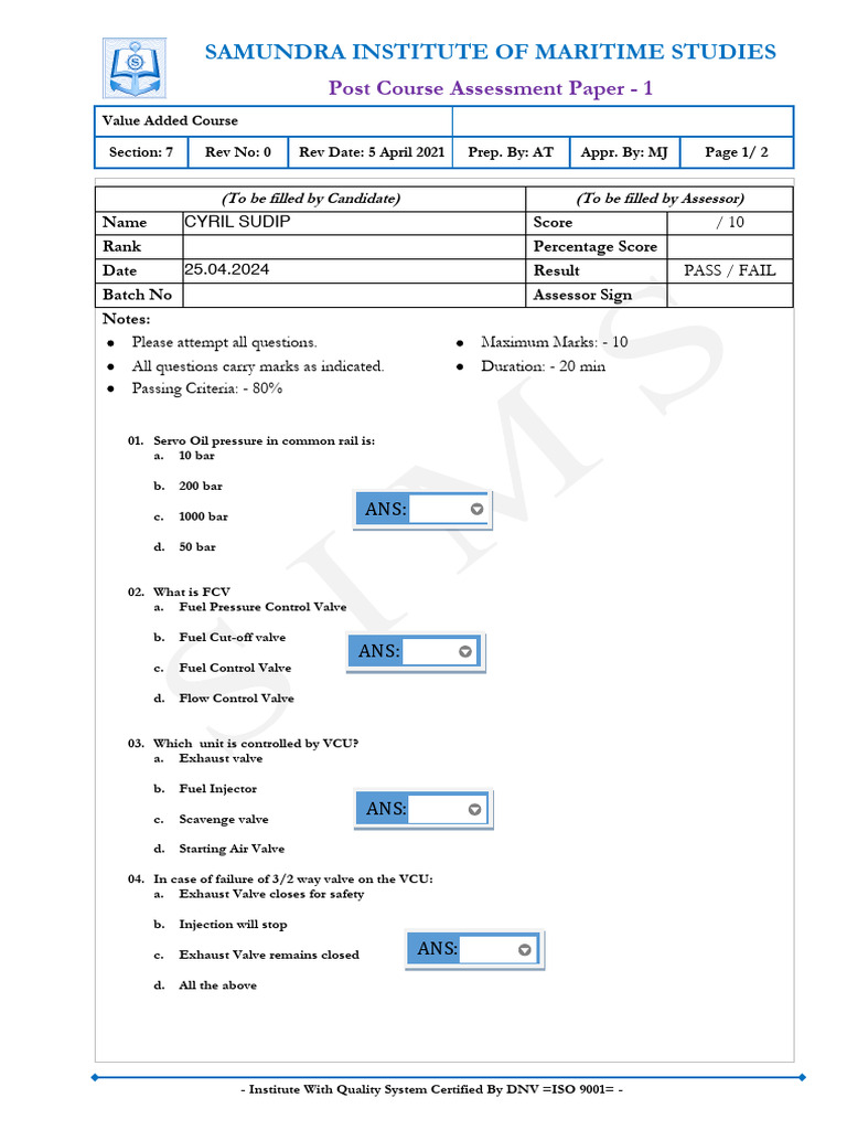 Section 7b 1 Rt-Flex Assessment 2 2 | PDF | Valve | Vehicle Technology