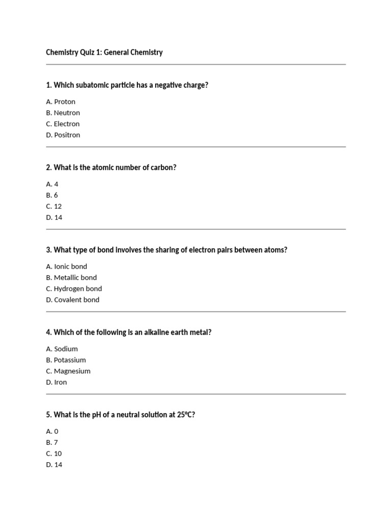 Chemistry Quiz 1 | PDF