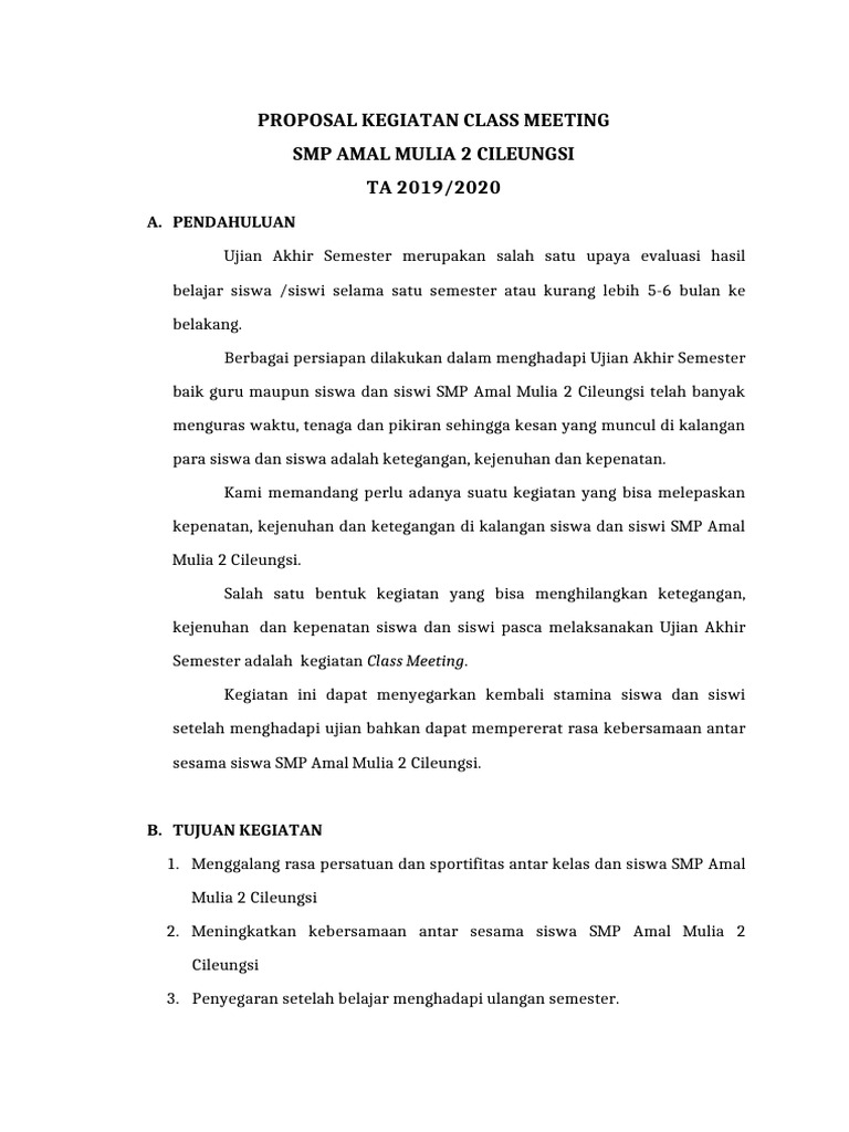 Proposal Kegiatan Class Meeting | PDF