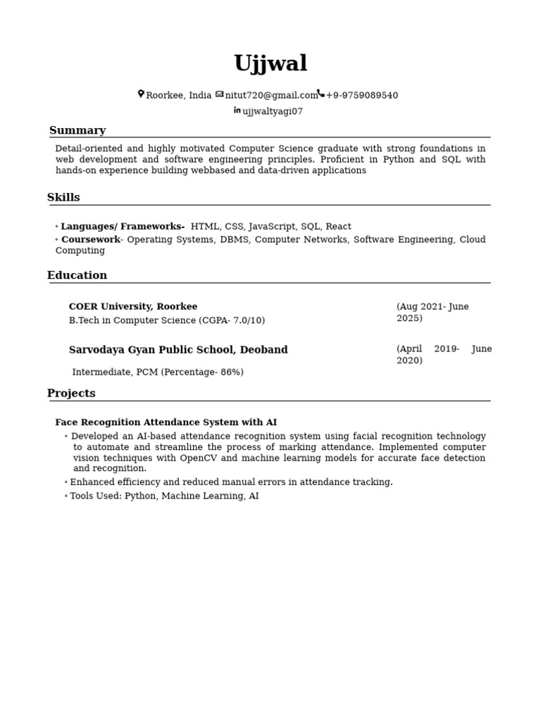 Ujjwal's Resume | PDF