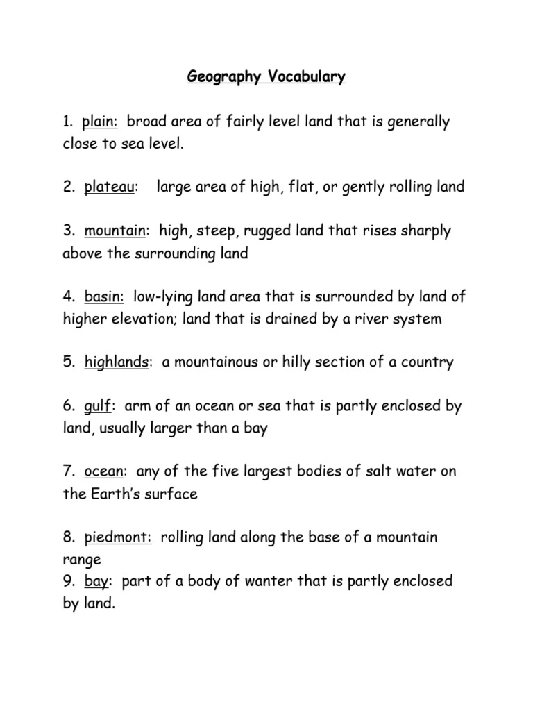 Essential Geography Vocabulary Terms | PDF