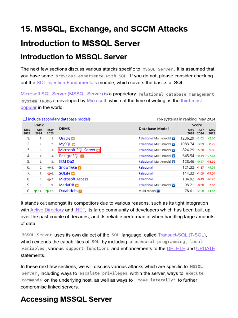 @FsKnockouT-15. MSSQL, Exchange, And SCCM Attacks | PDF | Microsoft Sql Server | Windows Registry
