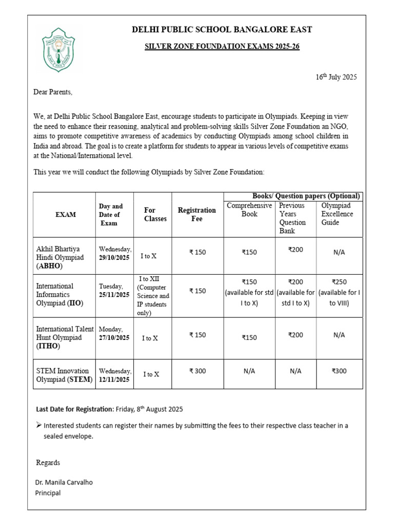 Silver Zone Olympiad Schedule 2025-26 | PDF