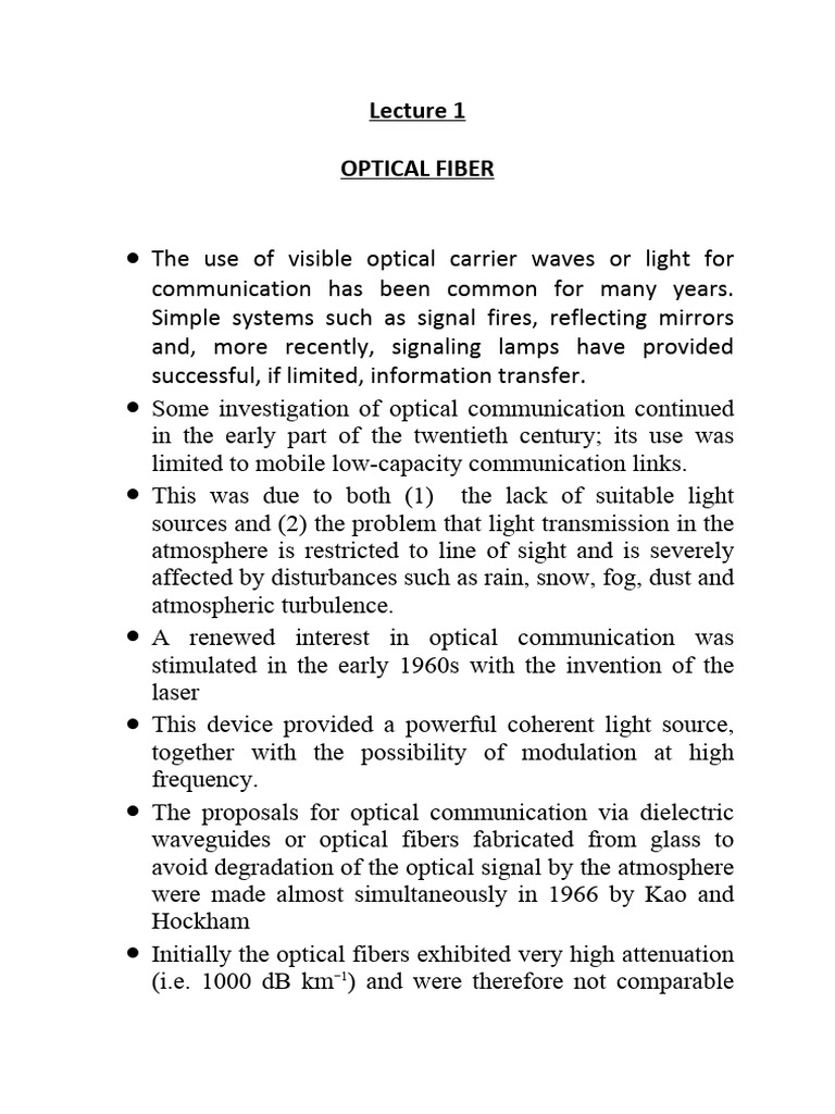 Lecture 1 Intro To Optical Fiber | PDF | Optical Fiber | Electromagnetic Interference
