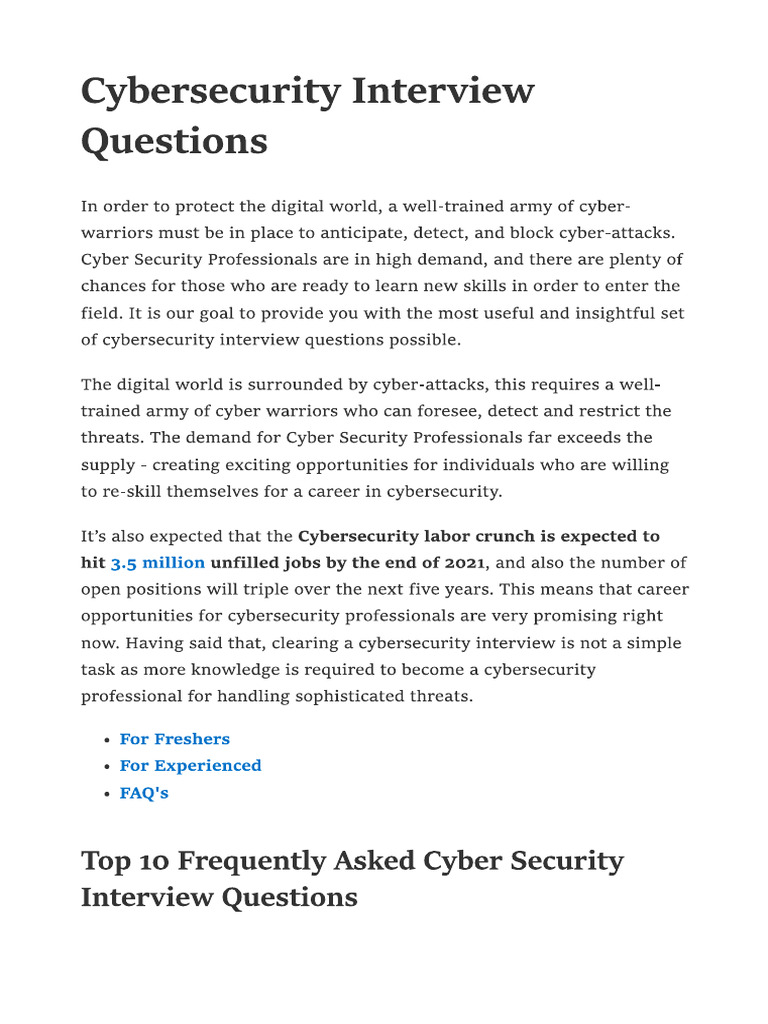 Cybersecurity Interview Questions | PDF