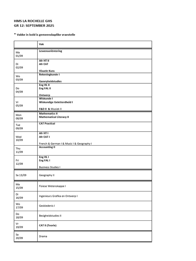GR 12 Trial Exam Timetable 2025 | PDF
