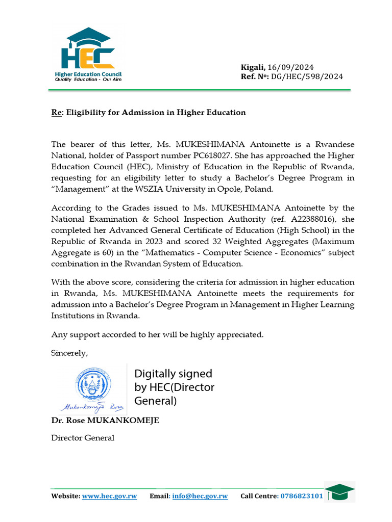 Eligibility Letter and Recommendation Letter | PDF