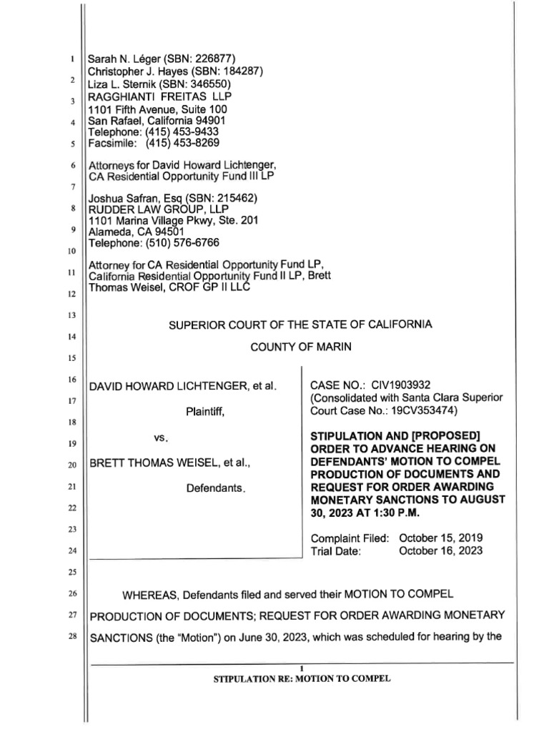 08-07-23 Stipulation To Advance Hearing On MTC - PLTF Signed | PDF