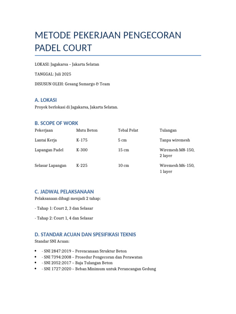 Metode Pengecoran Padel Court | PDF