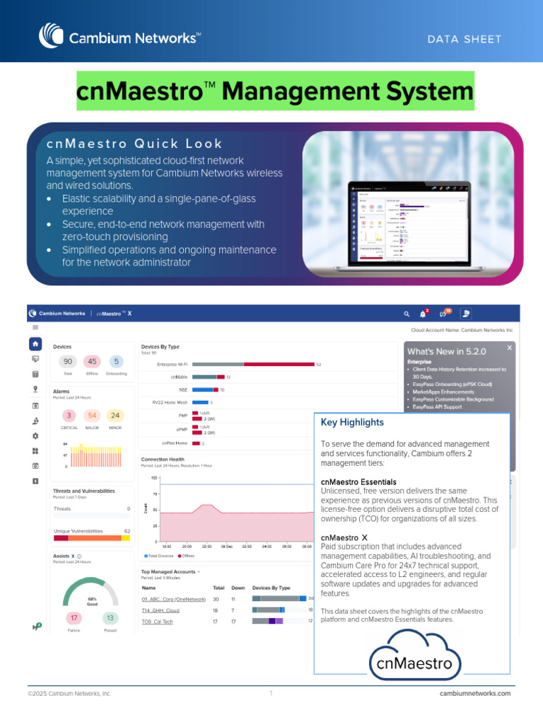 Cambium Networks Data Sheet Cnmaestro Essentials | PDF | Wi Fi | Computer Network