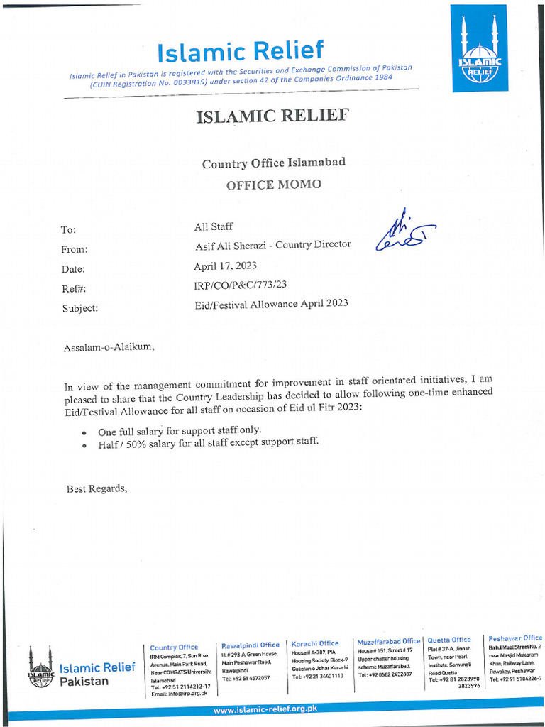 Festival Allowance Memo April 2023 | PDF