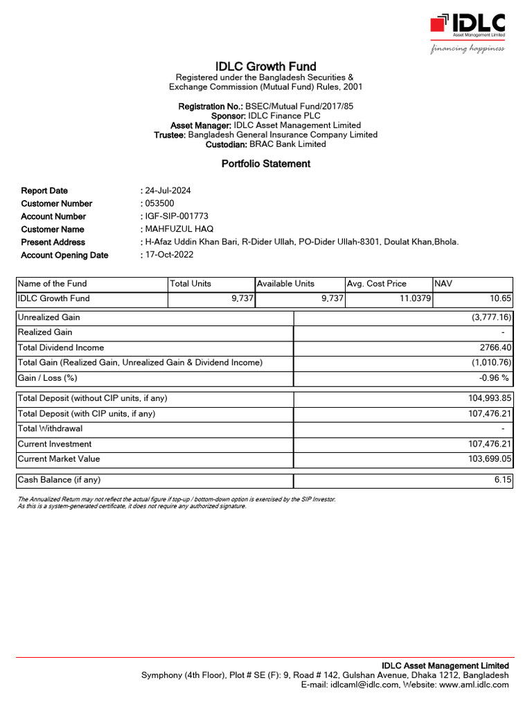 IDLC Growth Fund 2022 Investment Summary | PDF | Investing | Asset ...