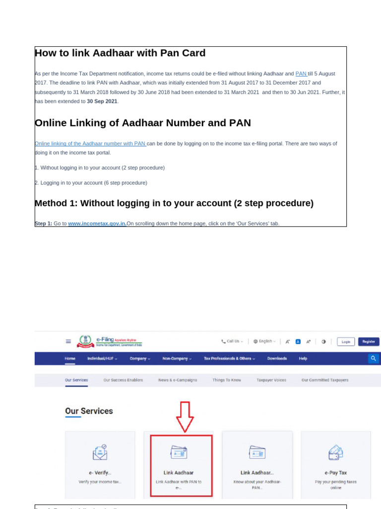 Methods - and - Steps - To - Link Aadhaar - With - Pan - Card | PDF ...