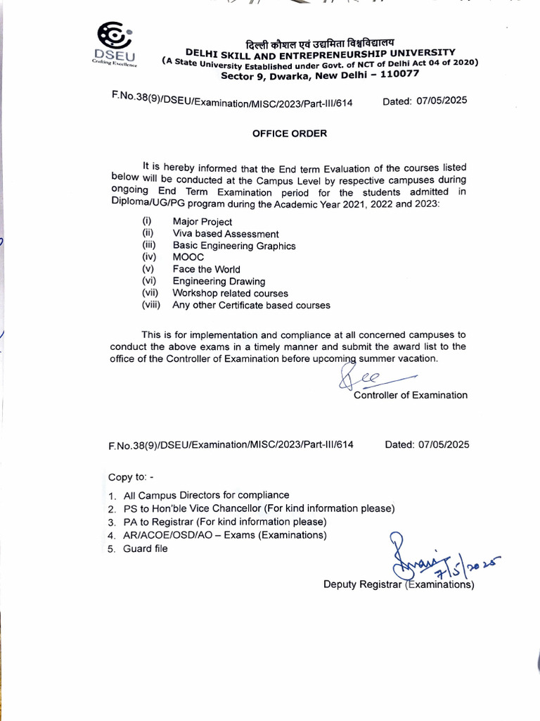Office Order 7 May 2025 - Campus Level Assessment | PDF | Educational Stages | Qualifications