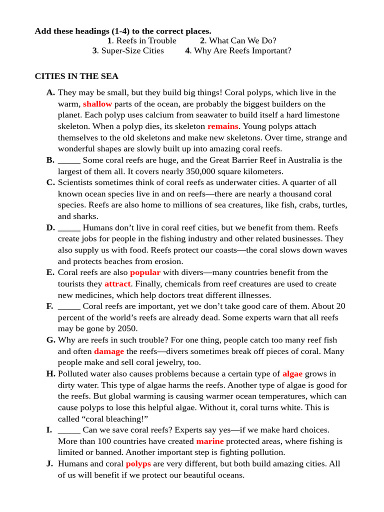 Task Sheet-SDG 14 Life Below Water | PDF | Coral Reef | Coral