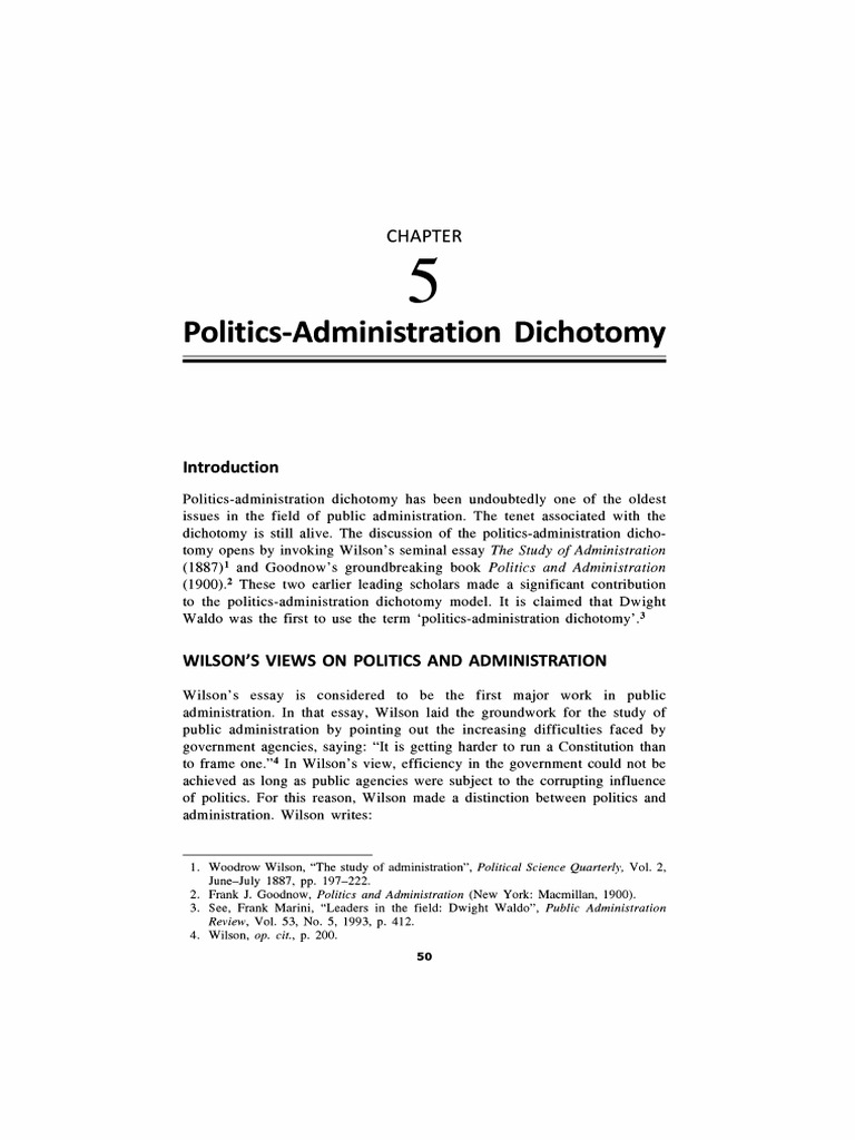 Chapter 5 Politics-Administration Dichotomy | PDF