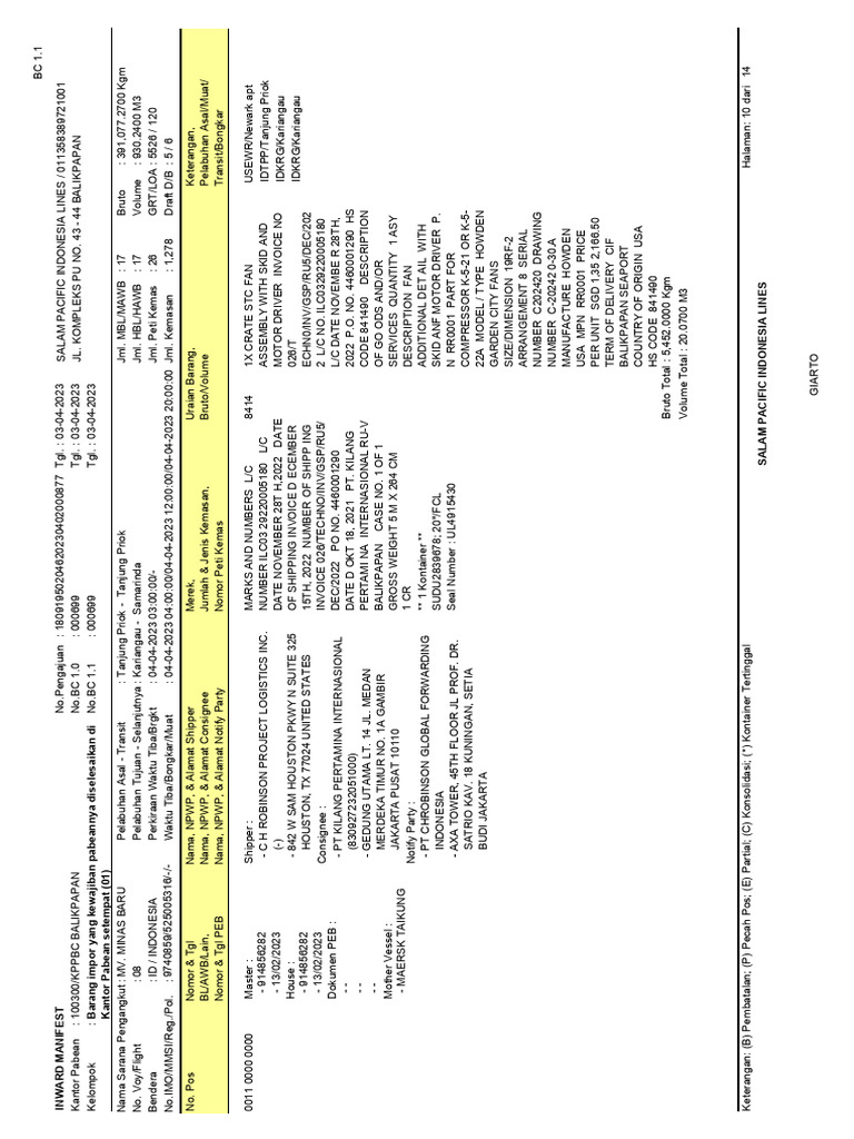 Inward Mannifest Mbu.08 (1) - 10 | PDF